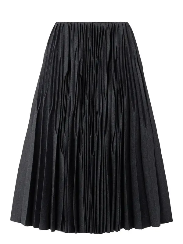 Alaïa Pleated Wool Midi Skirt - Gray
