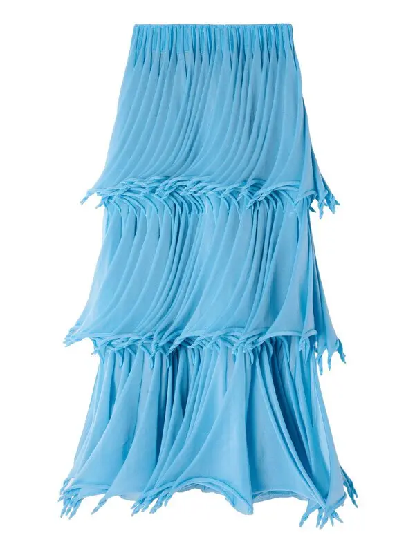 Alaïa Tiered Pleated Knitted Midi Skirt - Blue