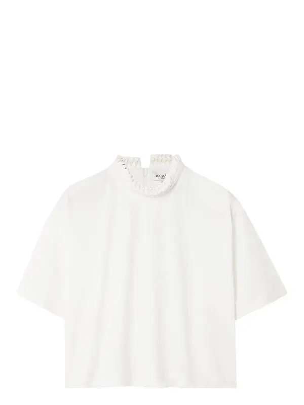 Alaïa Cropped Ruffled Cotton-jersey Turtleneck T-shirt - White
