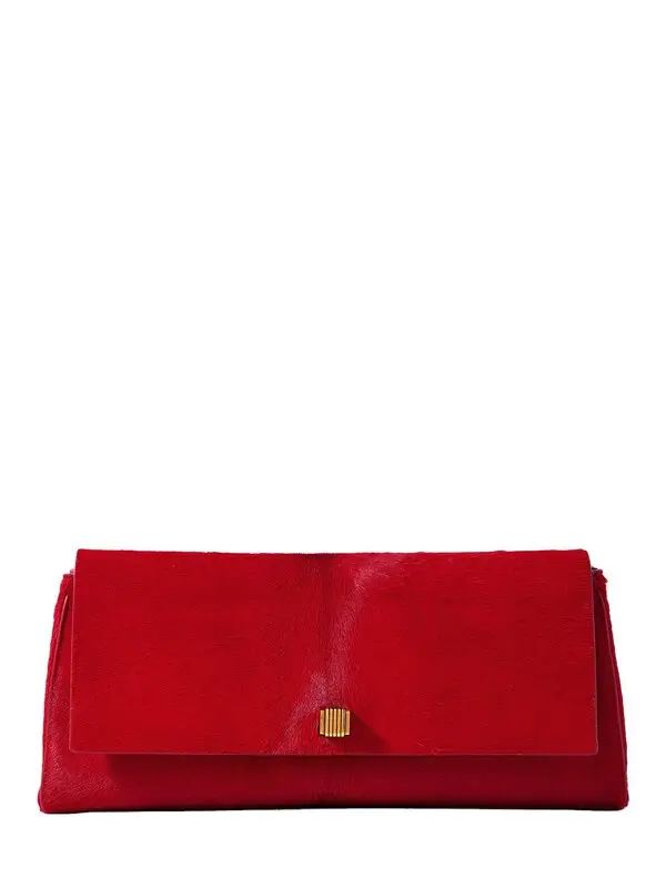 Khaite Audrey Calf Hair Clutch - Red