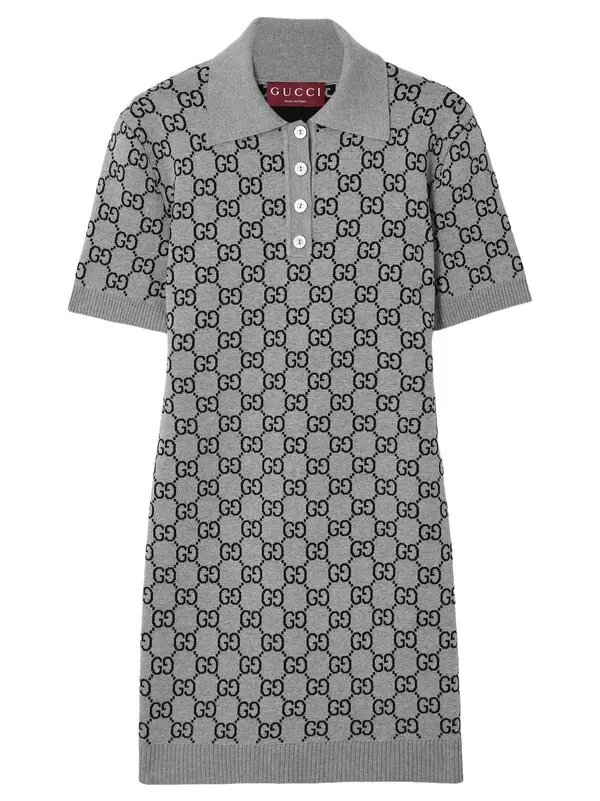 Gucci Jacquard-knit Wool-blend Mini Dress - Gray