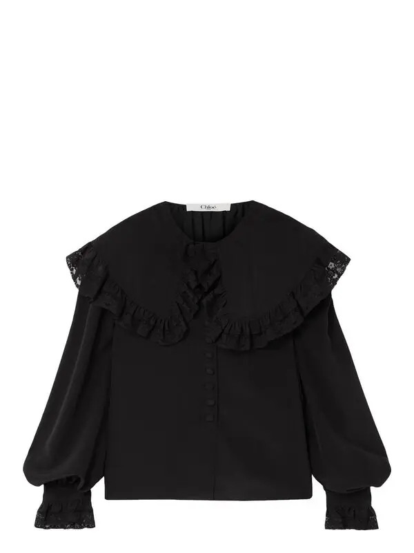 Chloé Lace-trimmed Organic Silk Blouse - Black