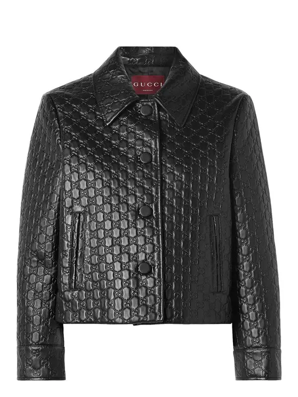 Gucci Debossed Leather Jacket - Black