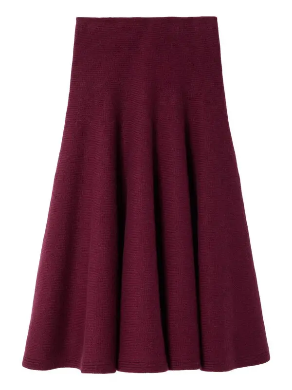 Alaïa Pleated Knitted Cashmere-blend Midi Skirt - Burgundy