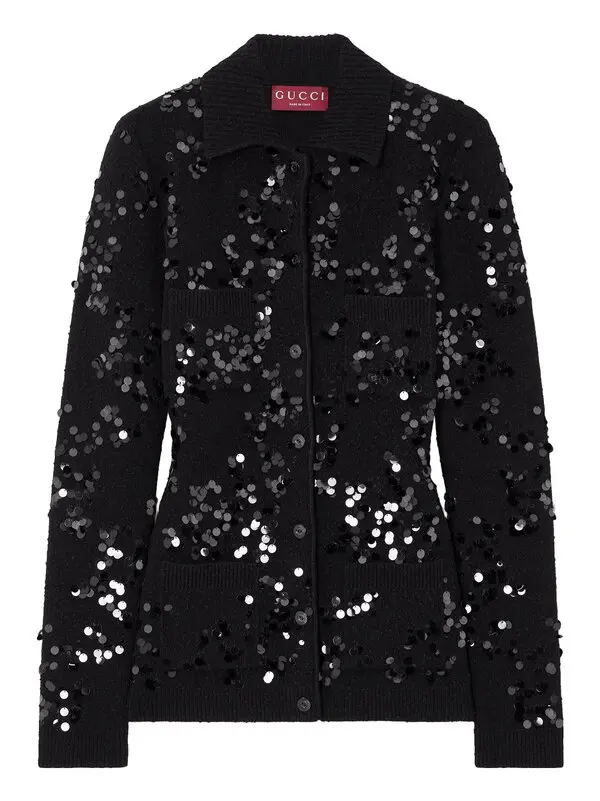 Gucci Sequin-embellished Bouclé Cardigan - Black