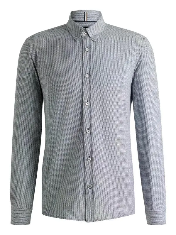 BOSS Textured Long-sleeve Cotton Shirt - Blue