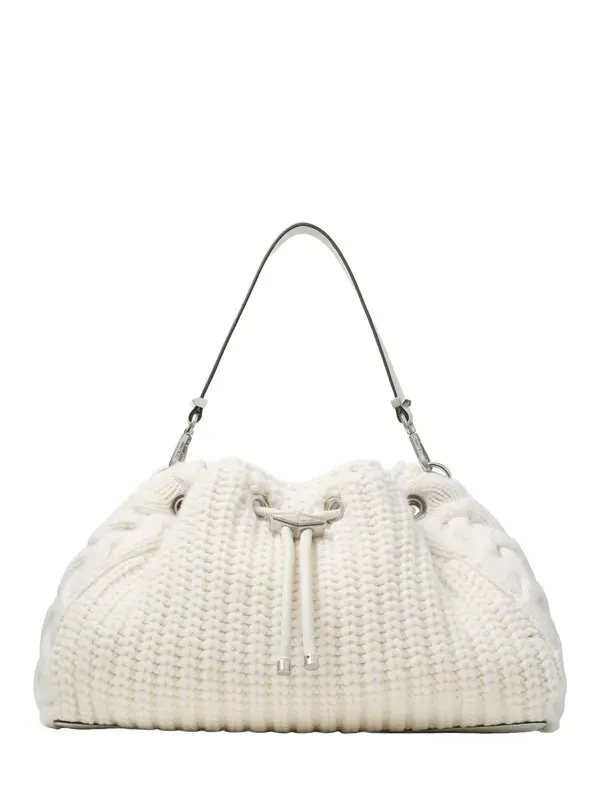 JIMMY CHOO Cinch Medium Knitted Wool Bucket Bag - Latte/antique Silver