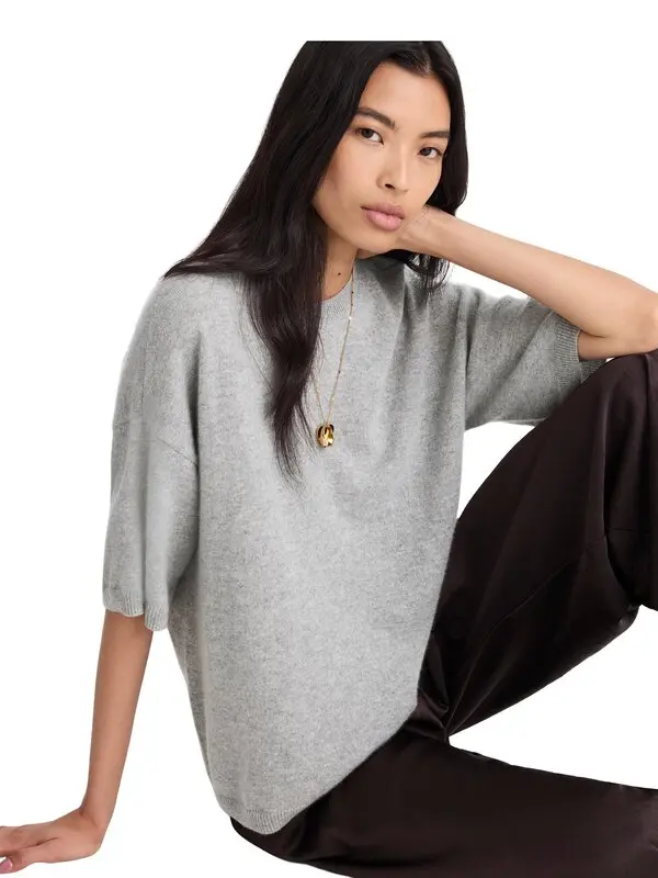 Madewell Short-sleeve Cashmere Sweater Tee - Light Heather Grey