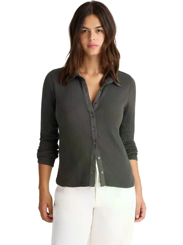Madewell Pointelle-knit Cardigan Top - Soft Charcoal
