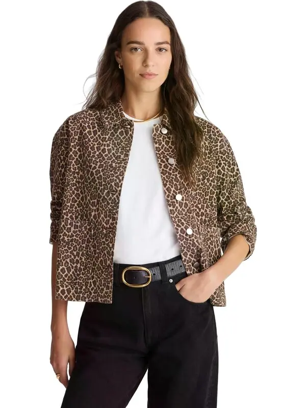 Madewell Denim Leopard Trapeze Jacket - Dark Mocha