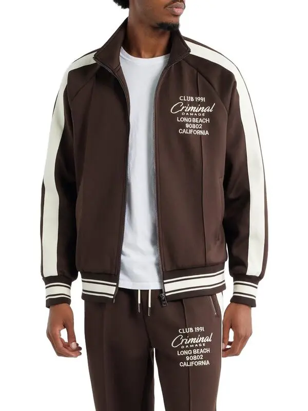 CRIMINAL DAMAGE Pintuck Track Jacket - Chocolate/off White