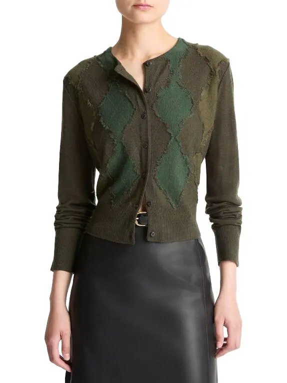 Vince Hand-cut Argyle Cardigan - Herba/forest/verde