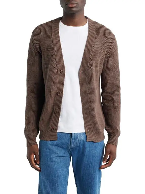 ALEX CRANE Organic Cotton V-neck Cardigan - Coffee