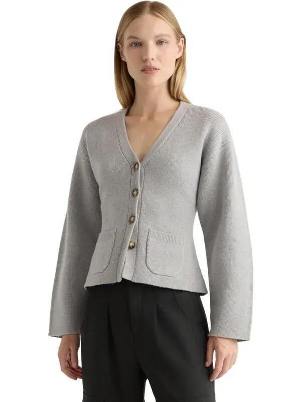 Modern Citizen Organic Cotton-merino Wool V-neck Cardigan - Light Graphite