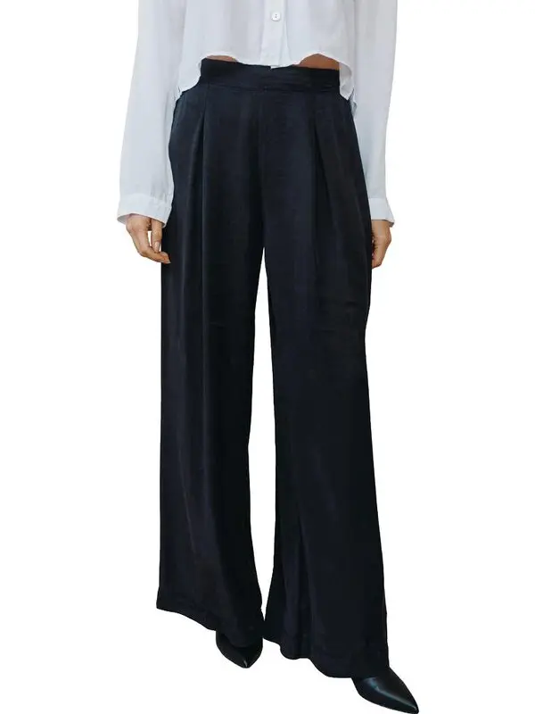 Bella Dahl Inverted Pleat Wide Leg Pants - Black