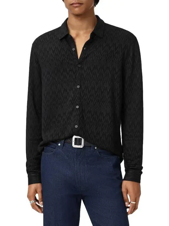 John Varvatos Redmond Herringbone Jacquard Knit Button-up Shirt - Black