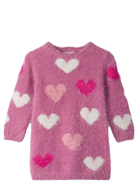 HATLEY Heart Print Long Sleeve Sweater Dress - Pink