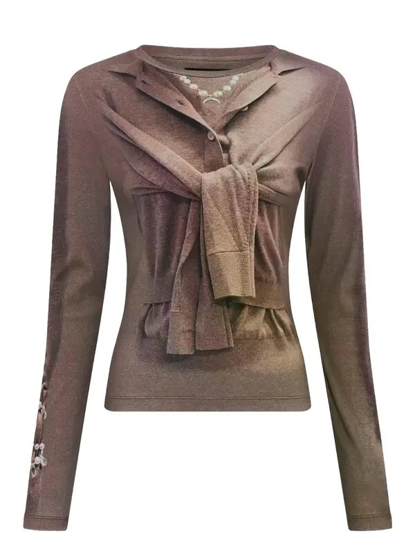 MARINE SERRE Trompe-l'oeil Long-sleeve T-shirt - Neutrals
