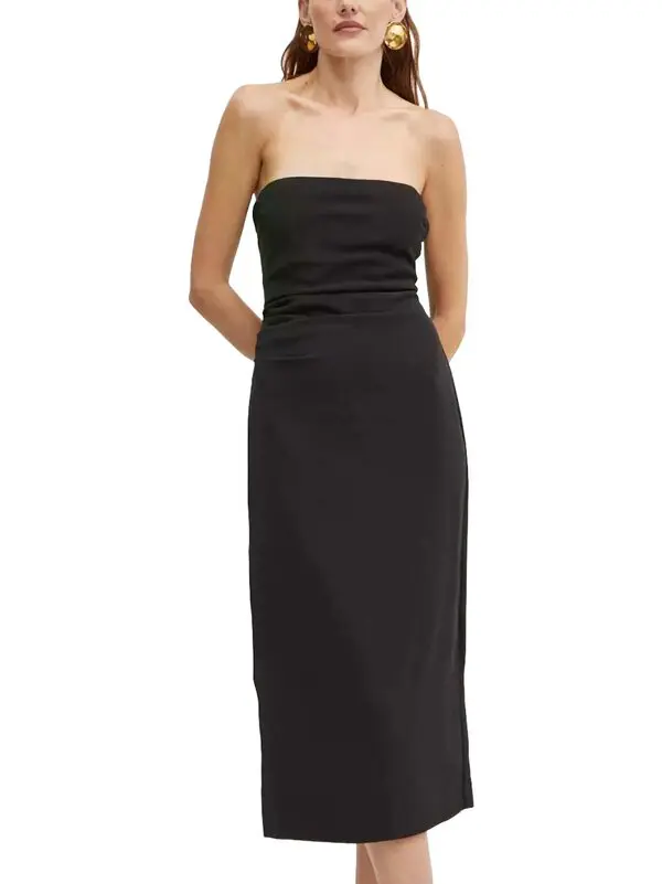 Bardot Strapless Side-slit Midi Dress - Black