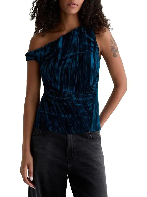 Ag Rachel Asymmetric Cold Shoulder Velvet Top - Deep Lagoon