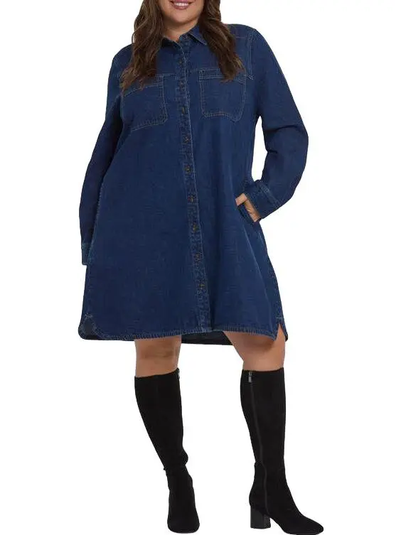 NYDJ Reese Long Sleeve Denim Shirtdress - Dark Indigo