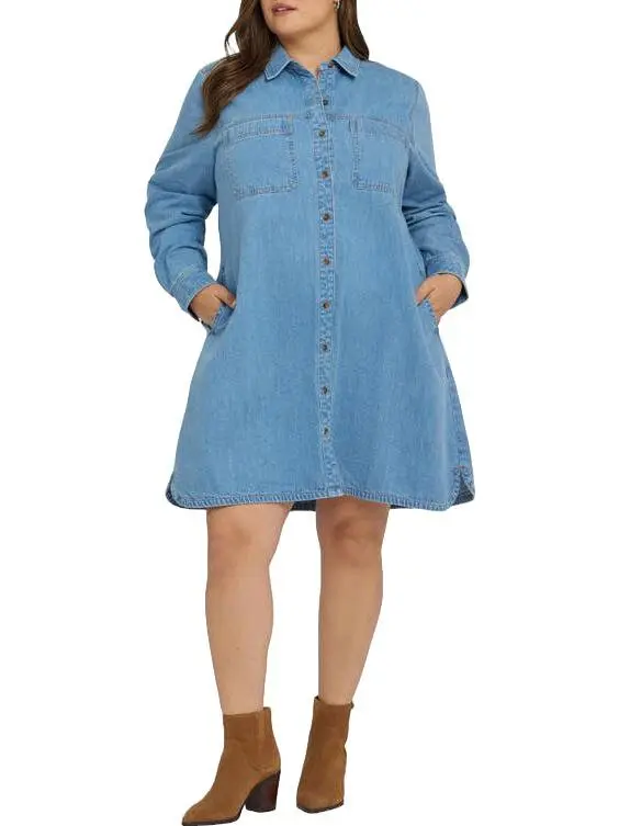 NYDJ Reese Long Sleeve Denim Shirtdress - Light Indigo