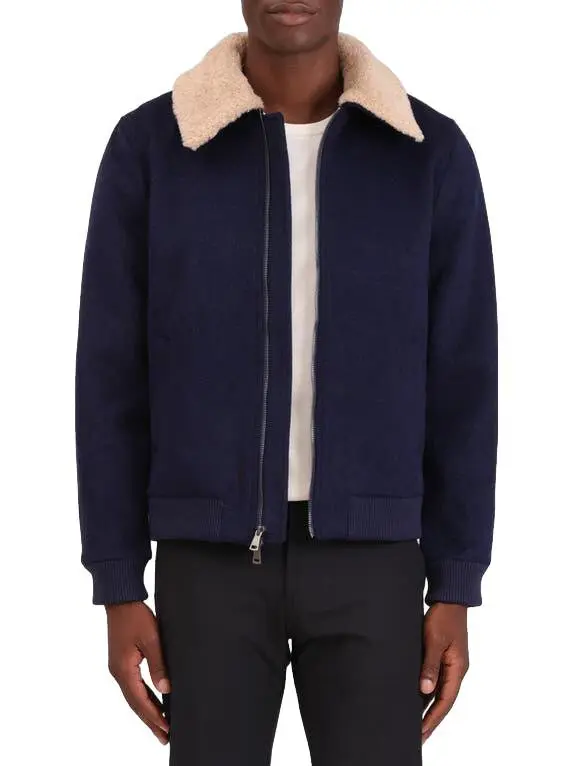 Bagatelle Felted Wool Blend Aviator Jacket - Navy