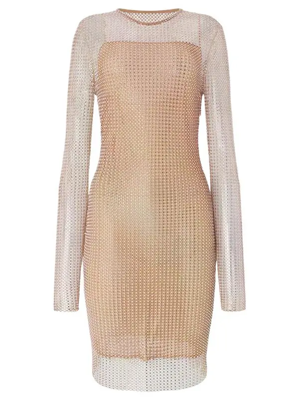 GENNY Embellished Mesh Dress - Neutrals