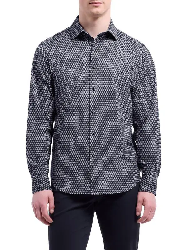Bugatchi James Ooohcotton® Geo Button-up Shirt - Black