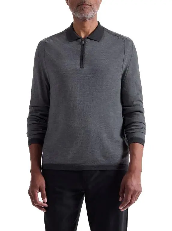 Bugatchi Long Sleeve Merino Wool Quarter Zip Polo Sweater - Heather Grey