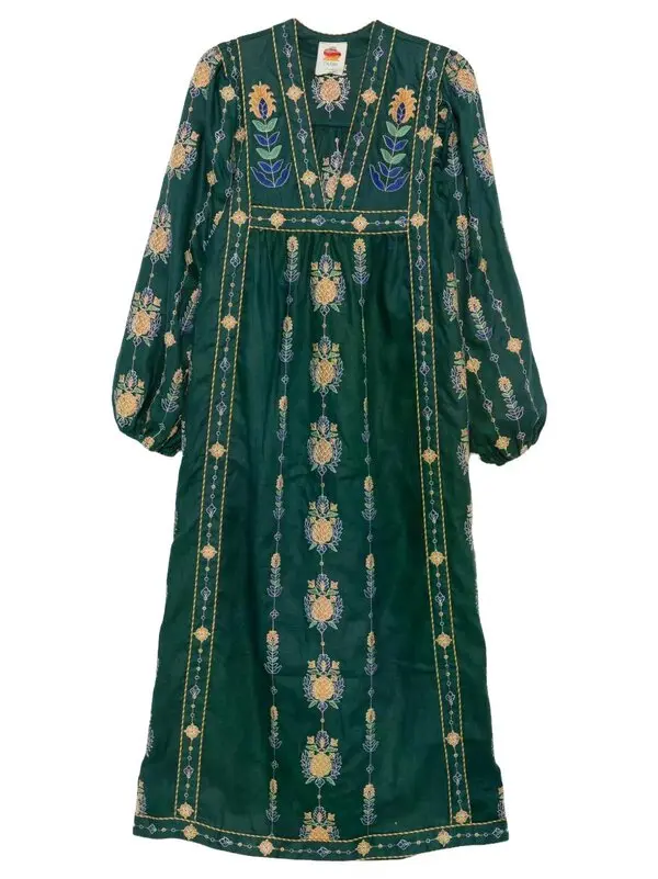 Farm Rio Embroidered Floral Dress - Green