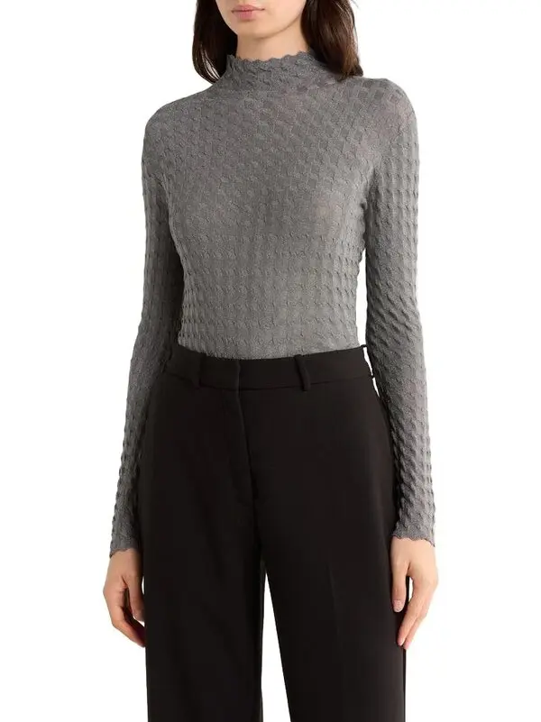 Emporio Armani Metallic Mock Neck Patterned Sweater - Silver