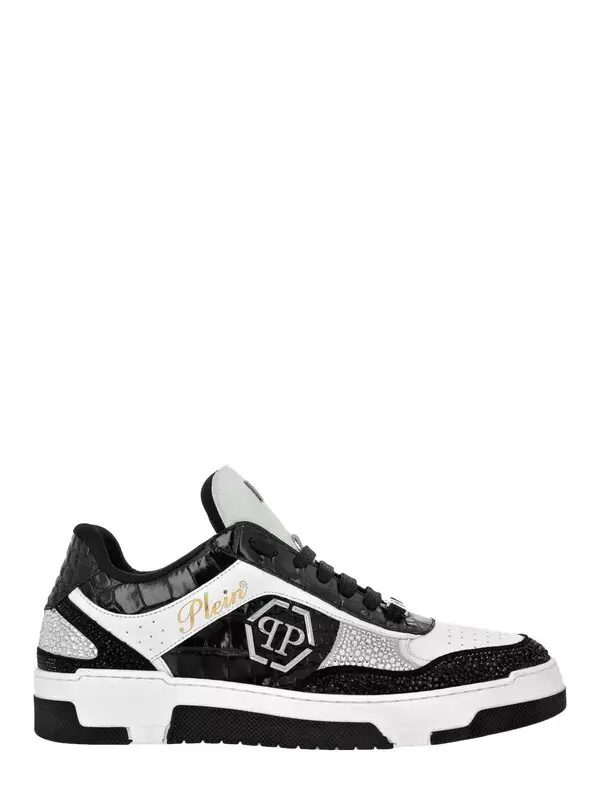 Philipp Plein Crystal-embellished Crocodile-effect Sneakers - Black
