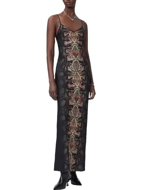ALLSAINTS Bryony Snakeskin Print Slipdress - Ophis Black