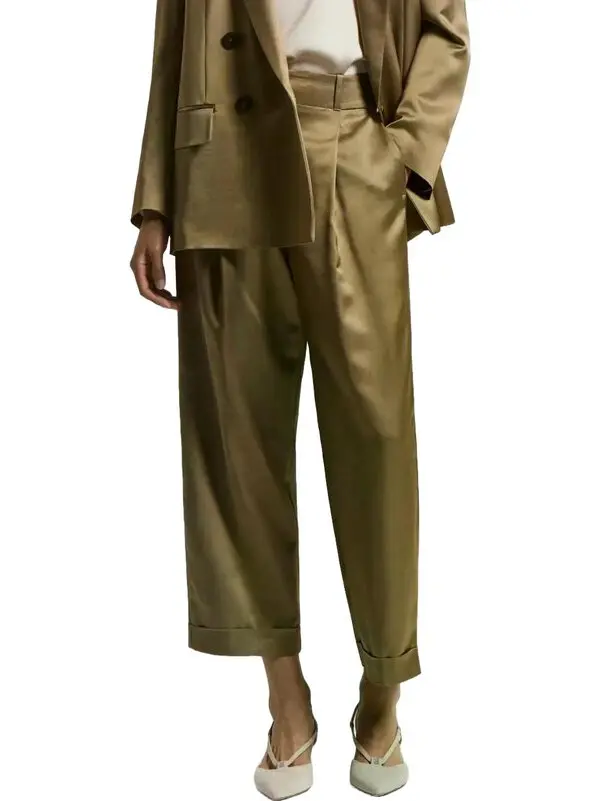 Peserico Pleated-front Satin Trousers - Green