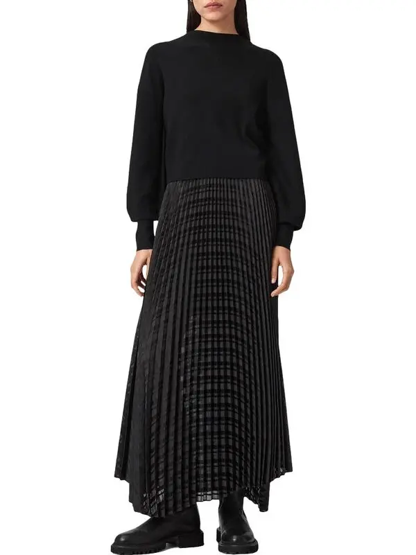 ALLSAINTS Sinead Funnel Neck Sweater & Pleated Maxi Dress Set - Black