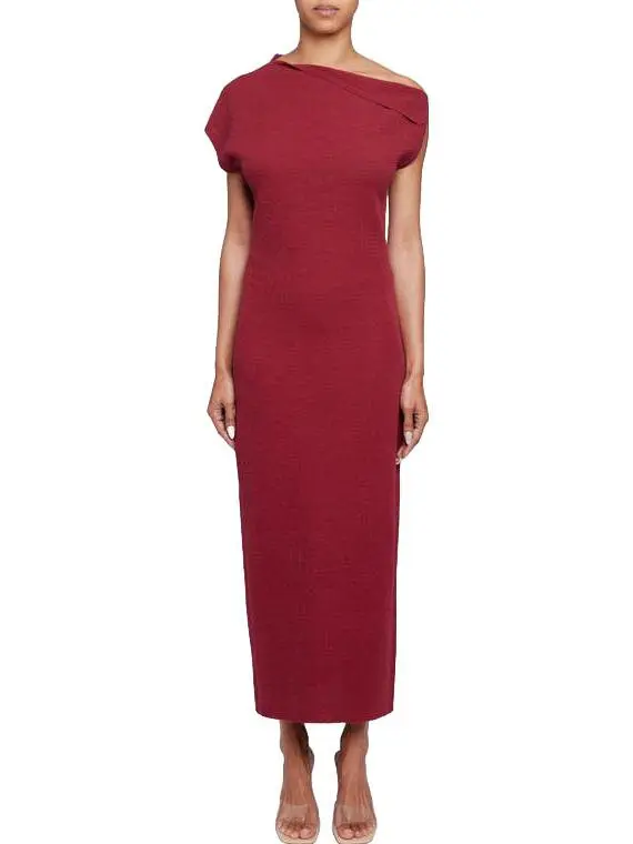 Santorelli Imogen Off-shoulder Bodycon Midi Knit Dress - Cherry Cola