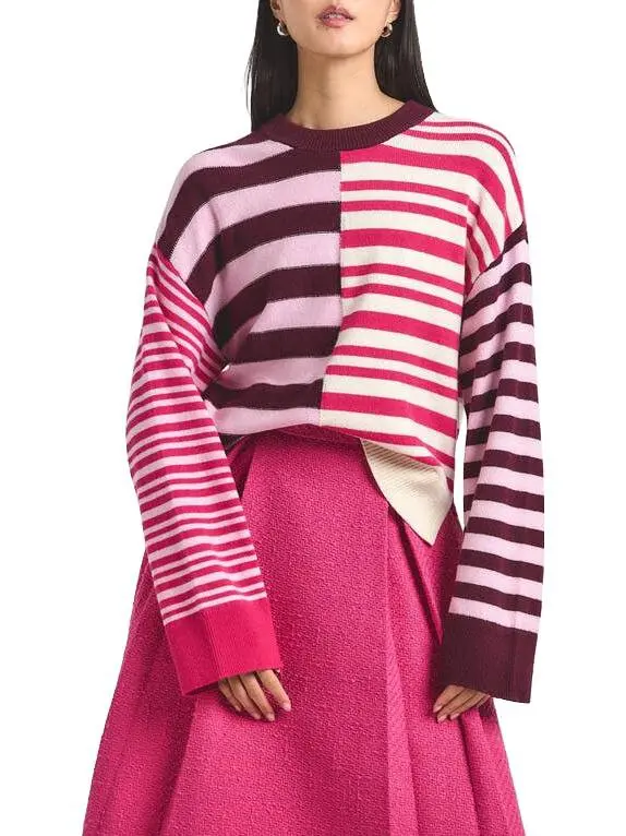 Derek Lam 10 Crosby Avalon Mixed Stripe Wool Blend Crewneck Sweater - Pink Multi