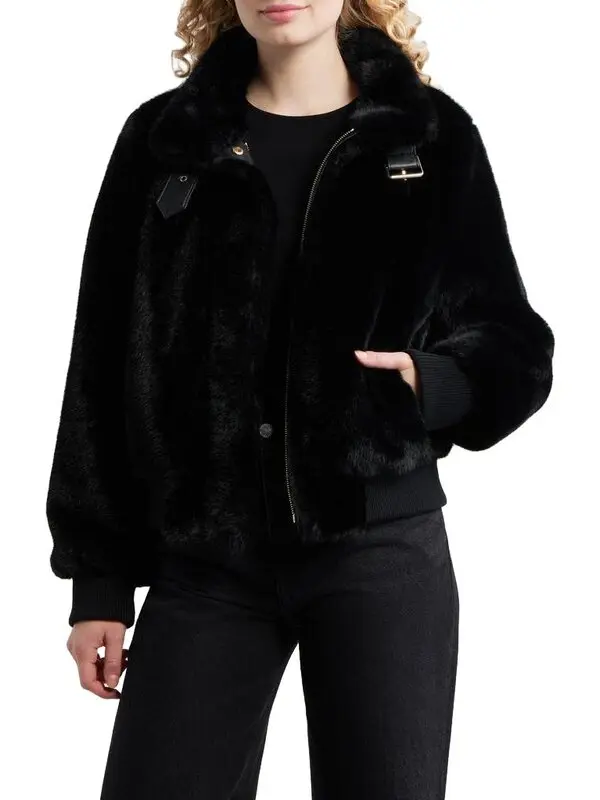 Bcbgmaxazria Faux Bomber Jacket - Black