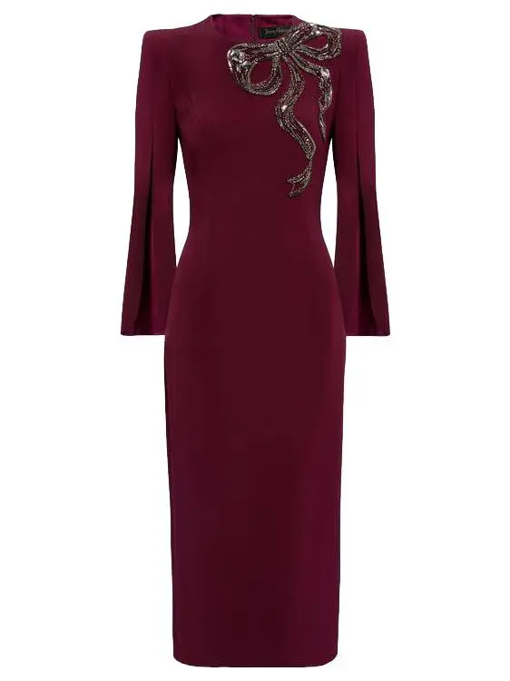 Jenny Packham Love Bow Split-sleeve Midi Dress - Cardinal