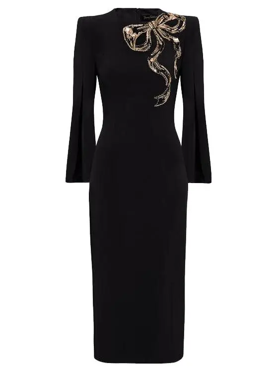 Jenny Packham Love Bow Split-sleeve Midi Dress - Liquorice