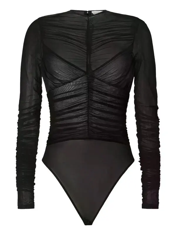 GENNY Ruched Mesh Bodysuit - Black