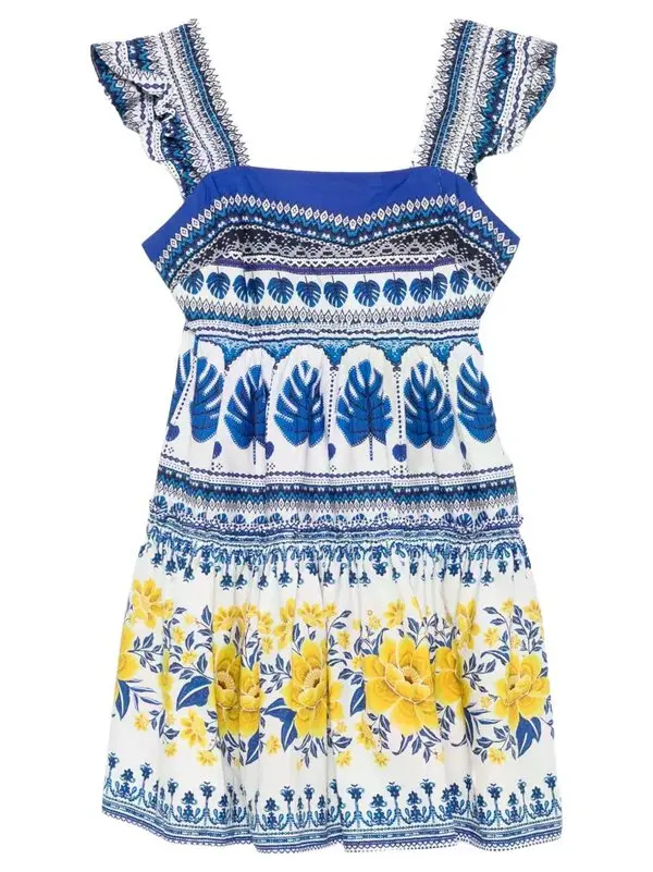 Farm Rio Floral-print Ruffled Mini Dress - Blue