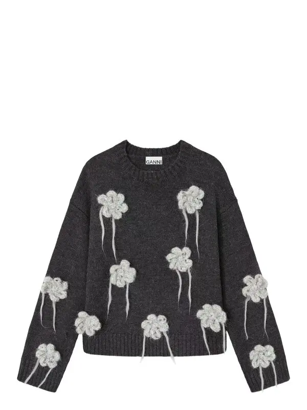 GANNI Flower Crochet Sweater - Grey