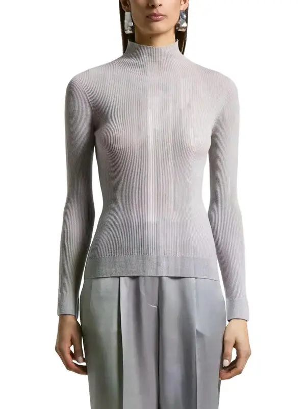 Peserico Rib-knit Mock-neck Top - Grey