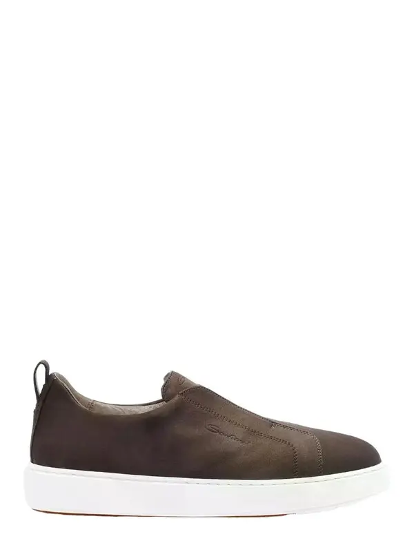 Santoni Slip-on Calfskin Leather Sneakers - Brown