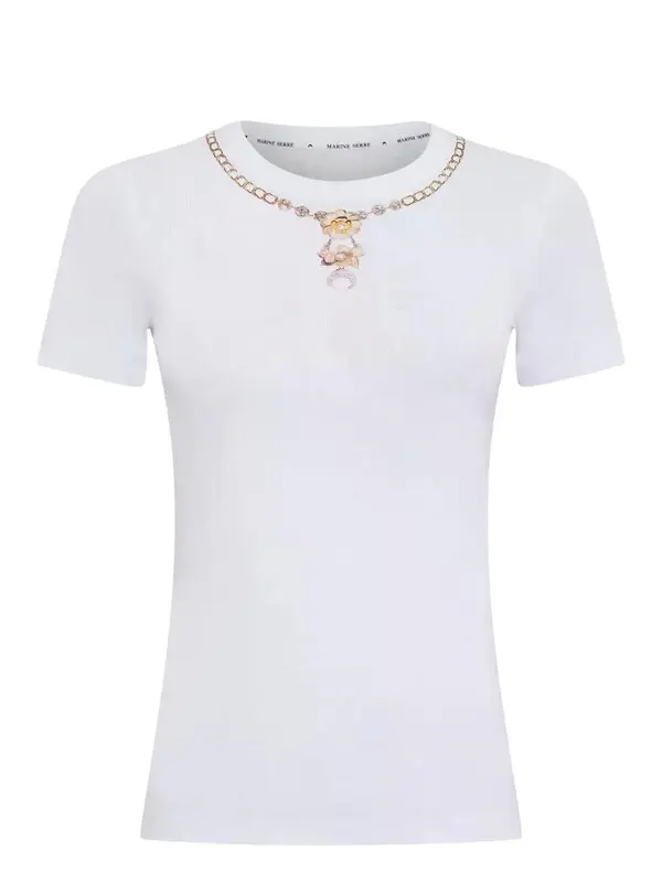 MARINE SERRE Tromp L'oeil Jewel-embellished T-shirt - White