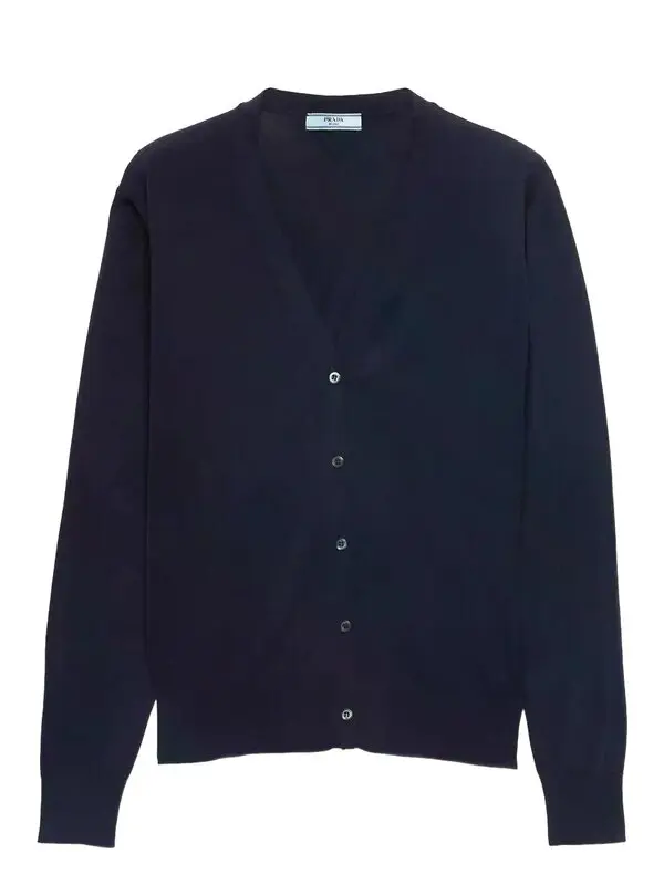 Prada Buttoned Cardigan With Triangle Patch - Blue