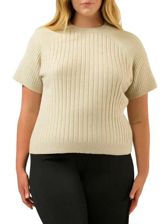 ESTELLE Ribbed Raglan Sleeve Sweater - Oat