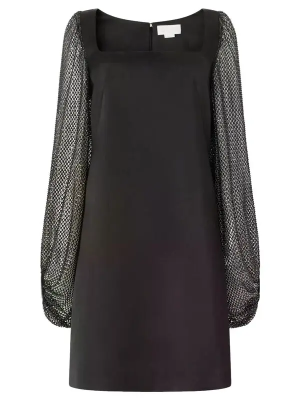 GENNY Square-neck Mini Dress With Embellished Sleeves - Black